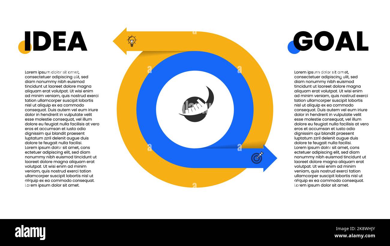 Infographic template with icons and 2 options or steps. Idea and Goal ...