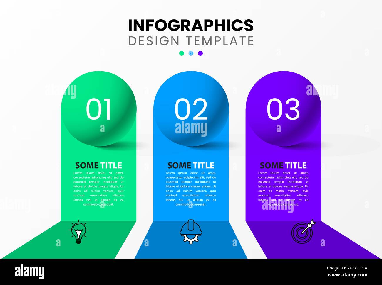 Infographic design with icons and 3 options or steps. Marbles with ...