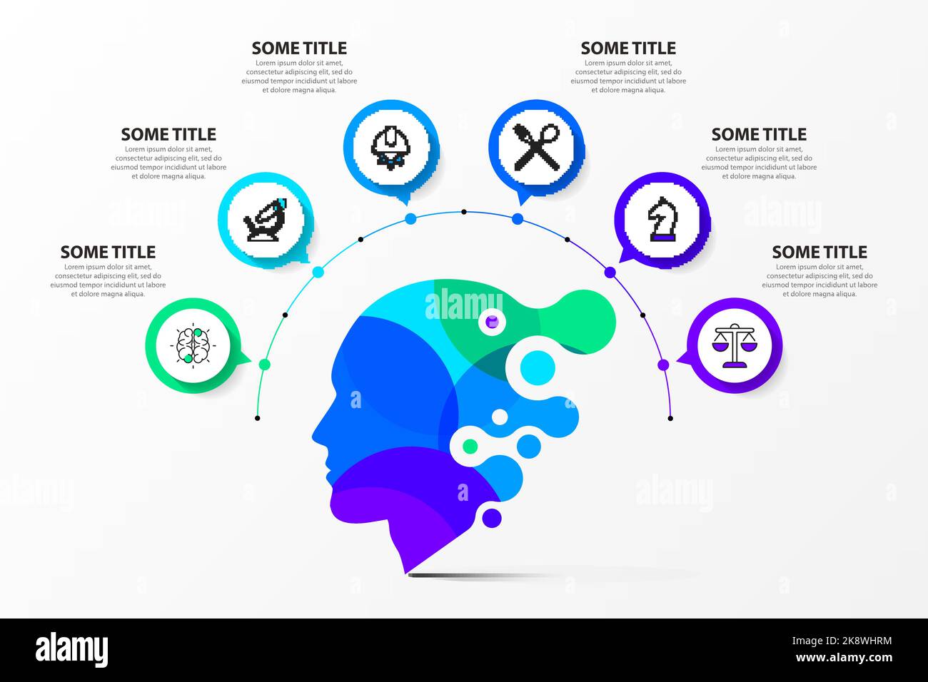 Infographic template with 6 options or steps. Creative mind. Can be ...