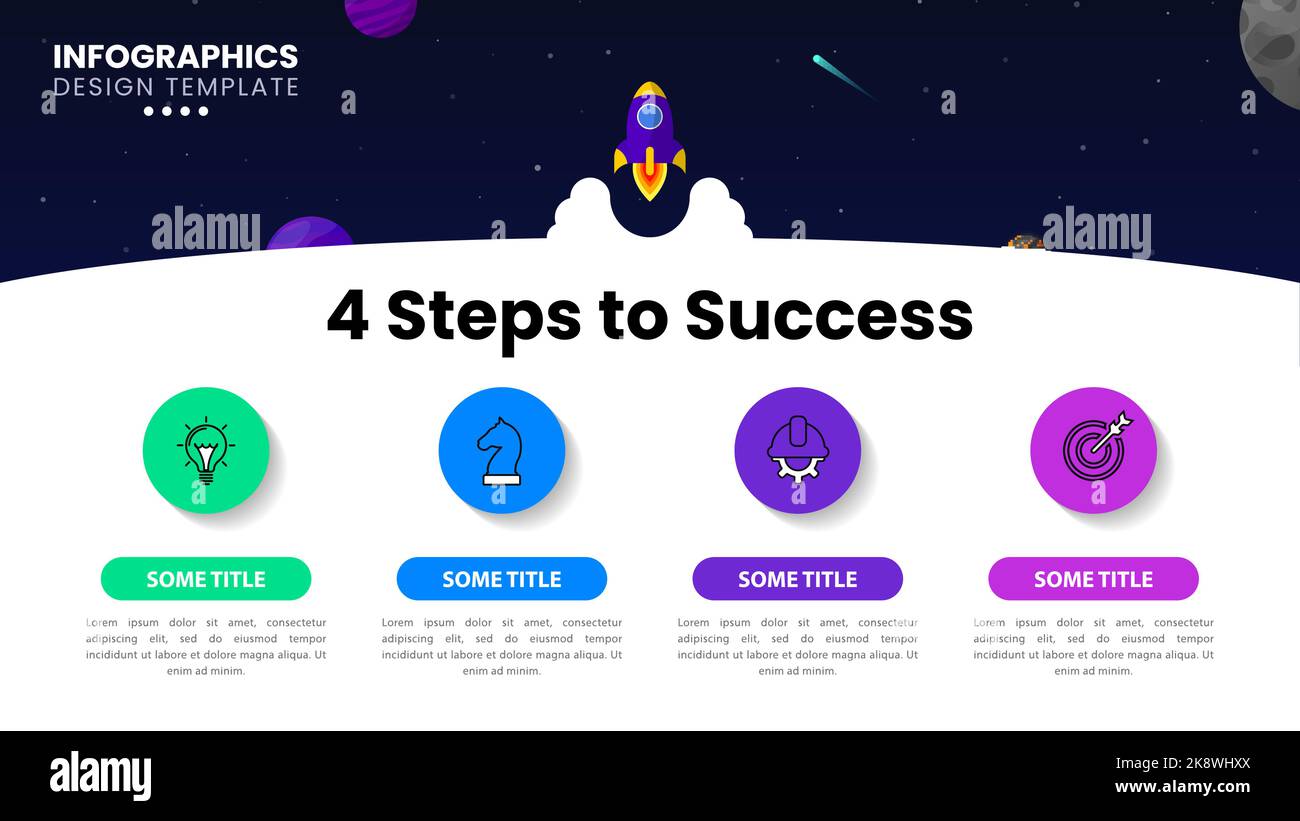 Infographic template with icons and 4 options or steps. Success. Can be ...