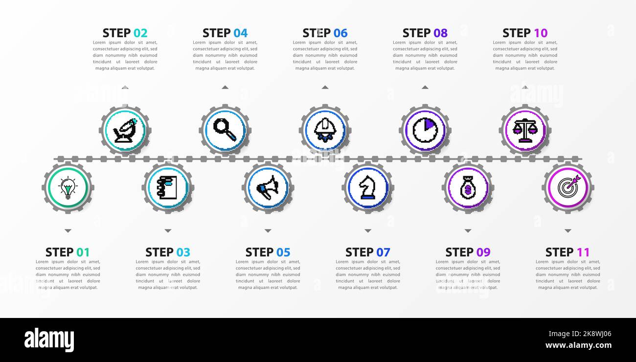 Infographic design template. Creative concept with 11 steps. Can be used for workflow layout ...