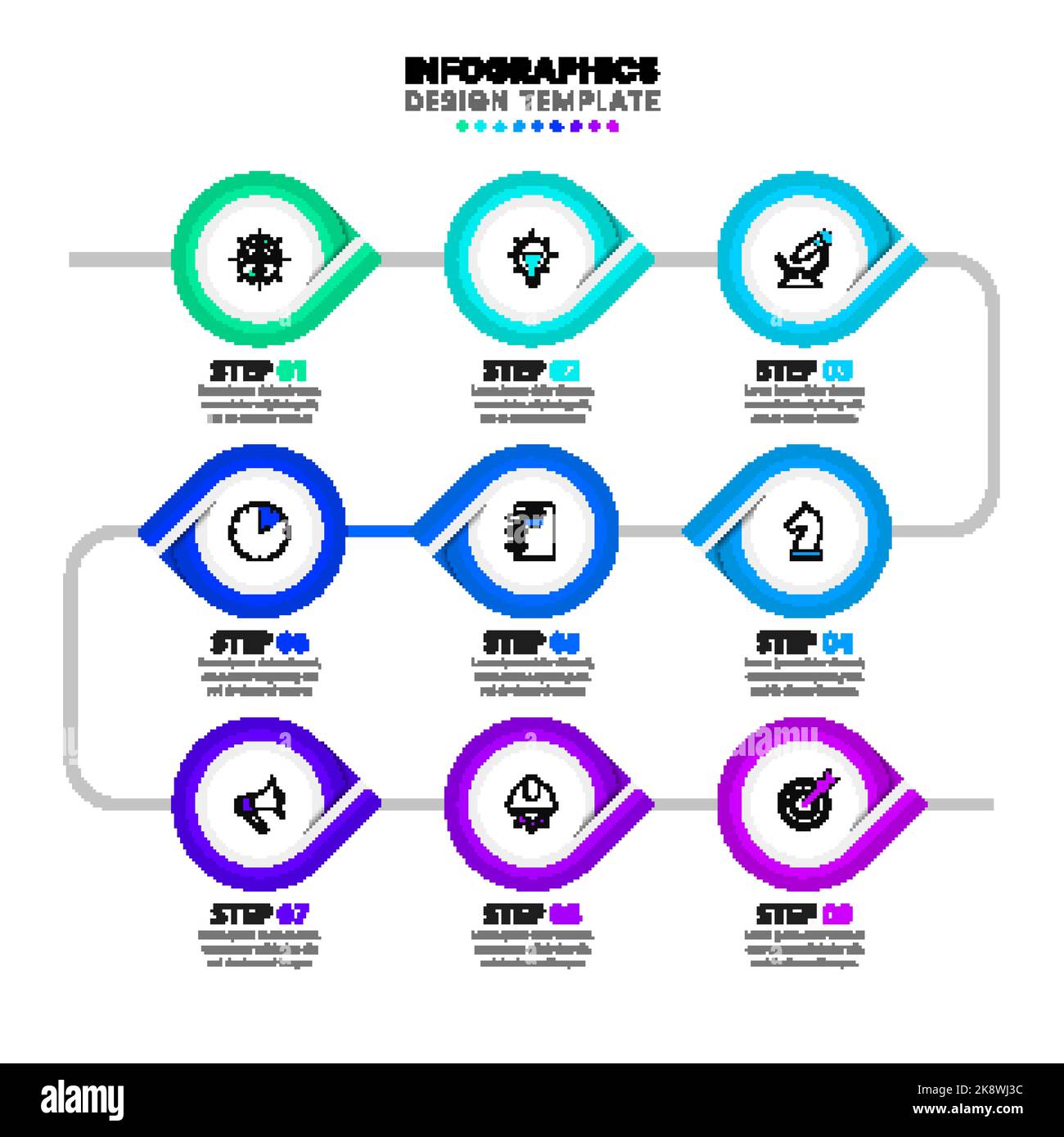 Infographic template with icons and 9 options or steps. Timeline. Can be used for workflow ...