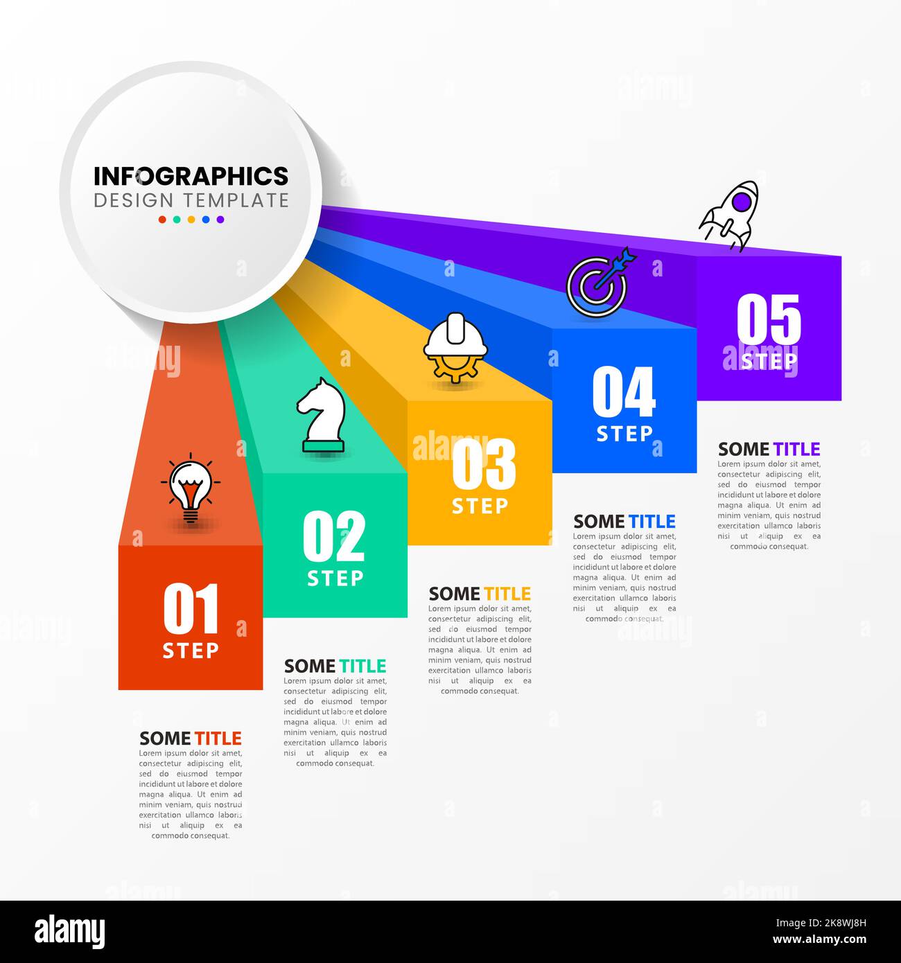 Abstract staircase. Infographic design with icons and 5 options or ...
