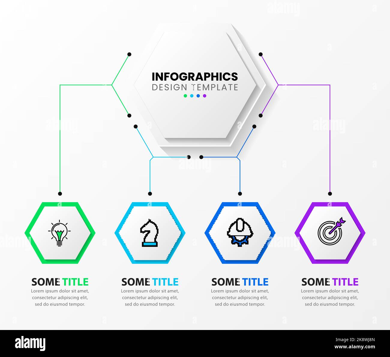 Infographic template with icons and 4 options or steps. Hexagon. Can be ...