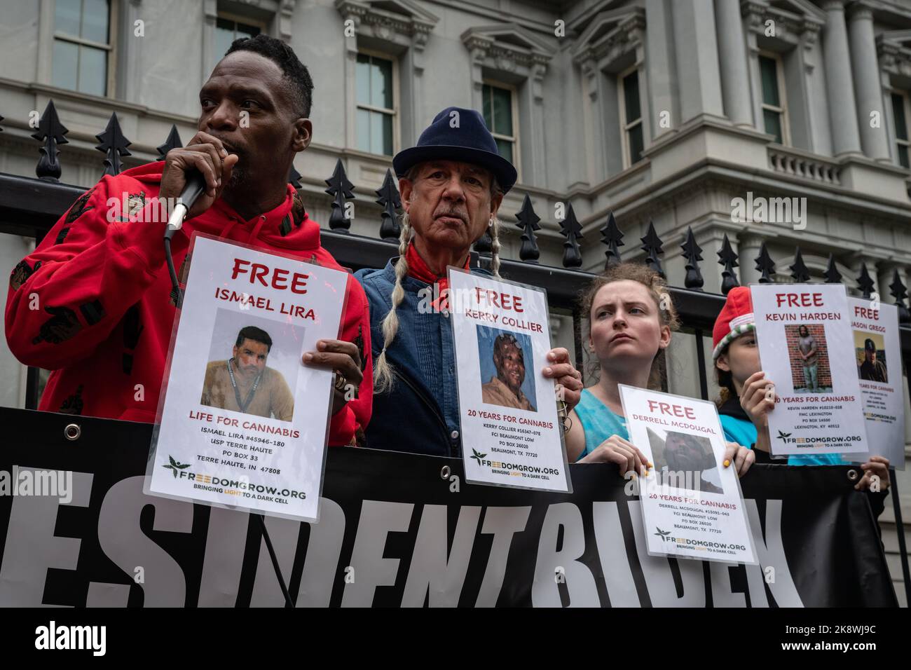 Rapper M-1 speaks at a cannabis rights protest outside the Eisenhower ...