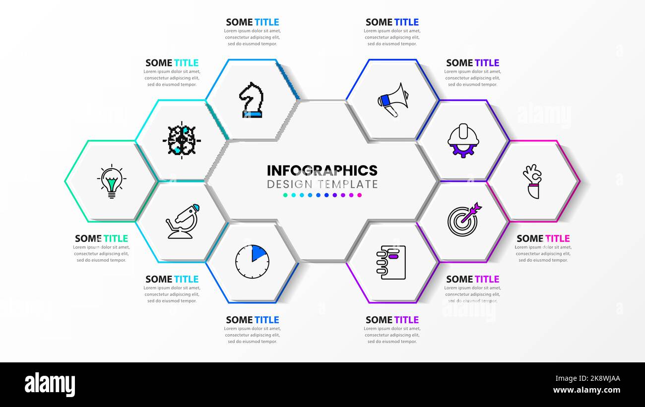 Infographic template with icons and 10 options or steps. Hexagon. Can ...