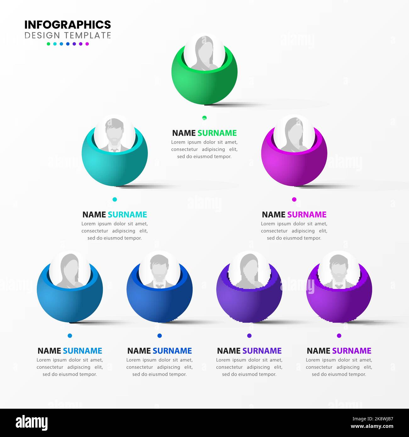 Infographic design template. Organization chart with 7 steps. Can be ...