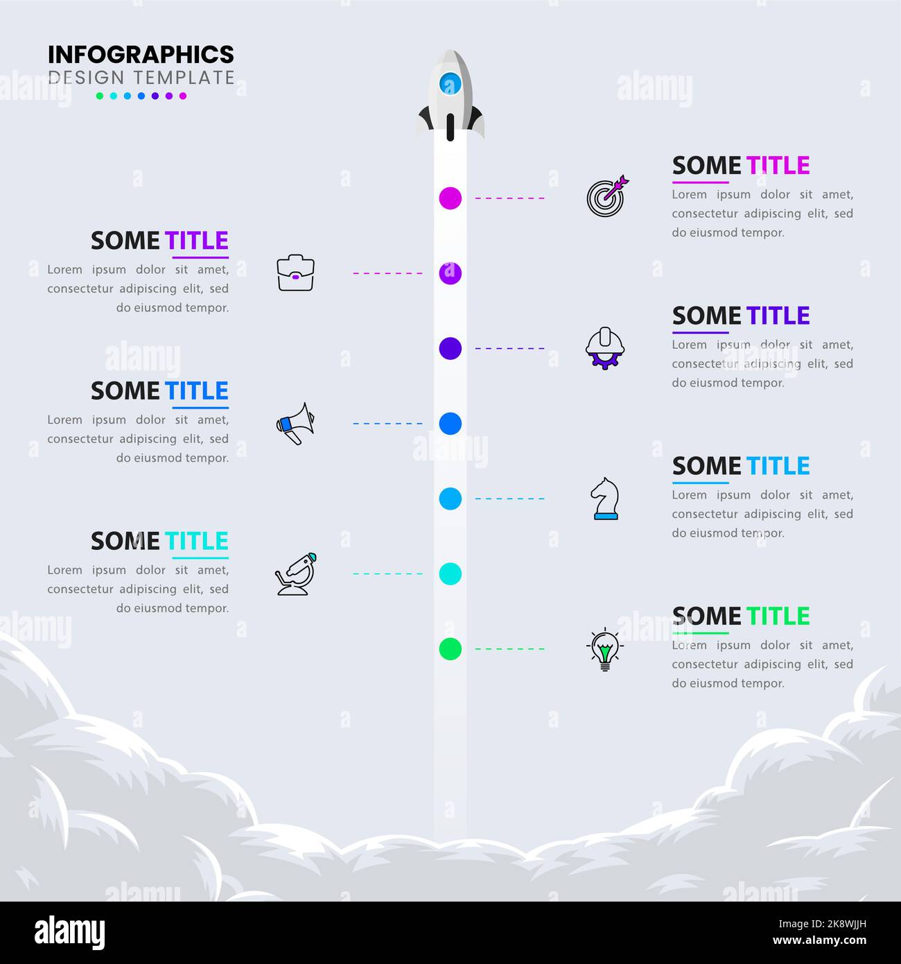 Infographic template with icons and 7 options or steps. Rocket. Can be ...