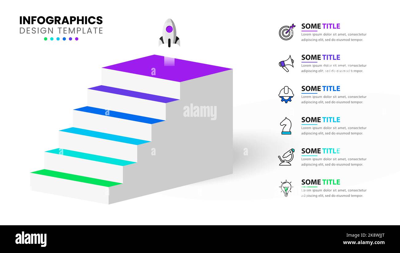 Infographic template with icons and 6 options or steps. Staircase. Can ...