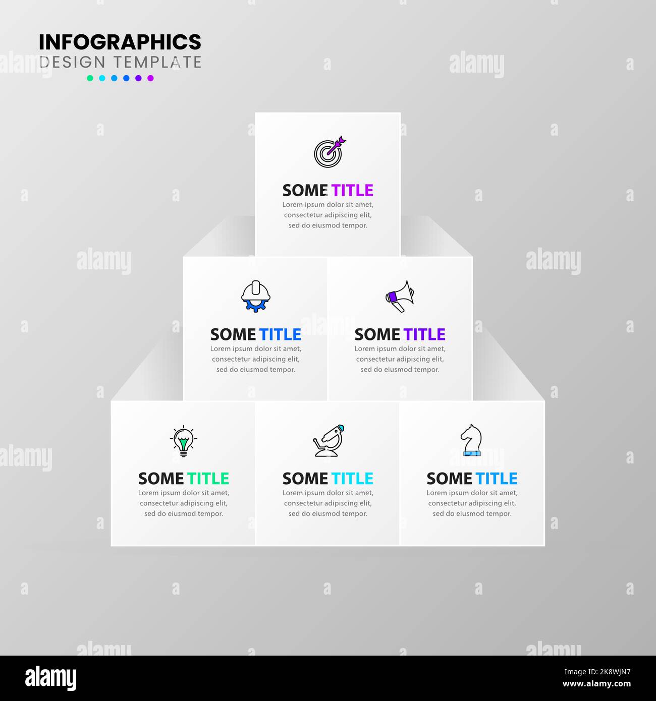Infographic template with icons and 6 options or steps. Pyramid. Can be ...