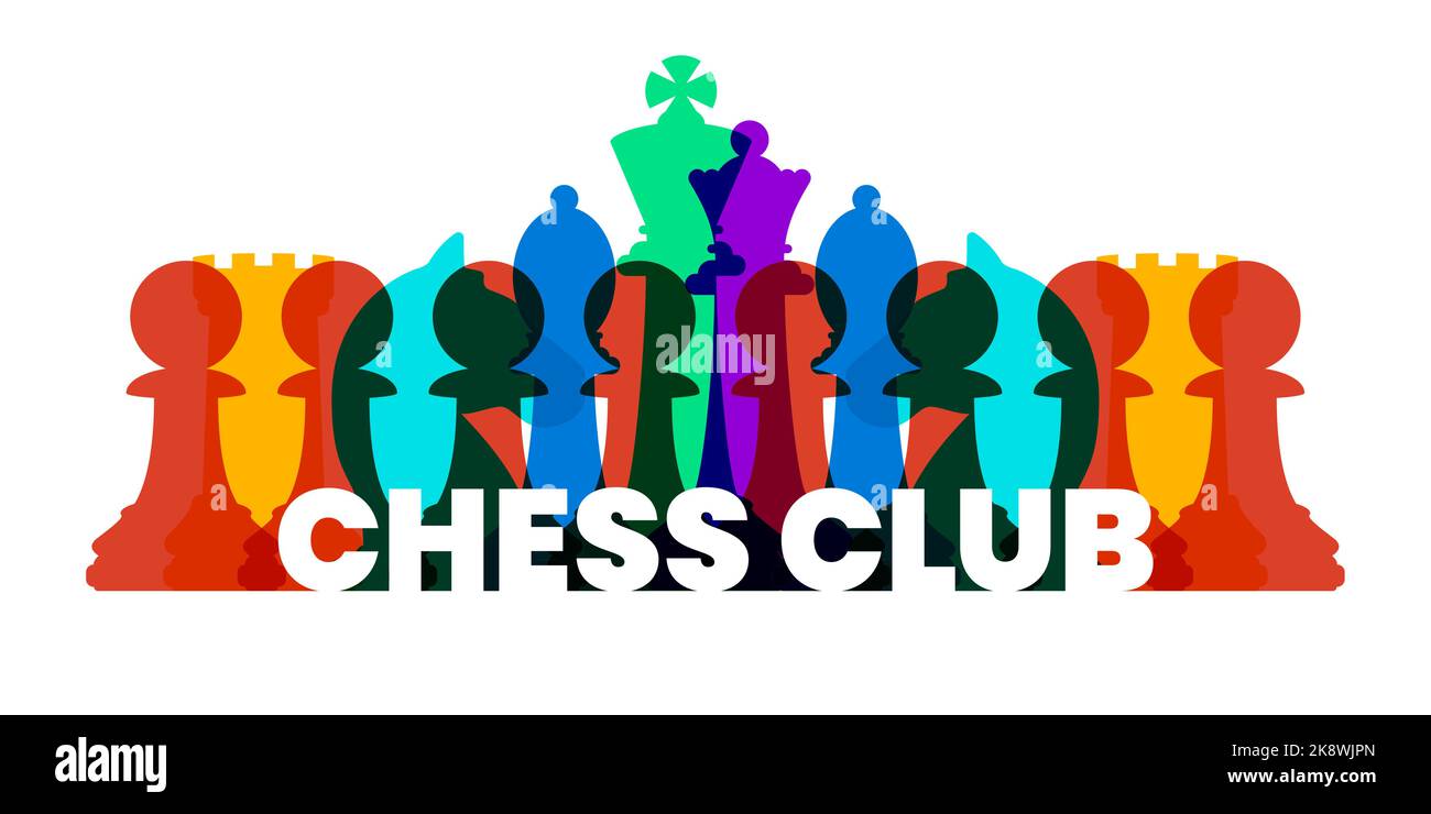 Chess club with text and colorful transparent pieces. Vector Stock ...
