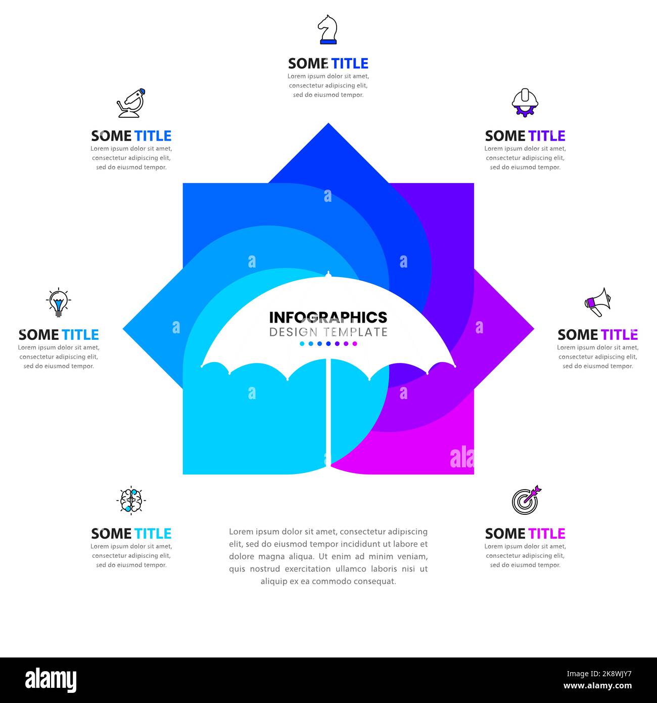 Infographic template with 7 options or steps. Umbrella. Can be used for ...