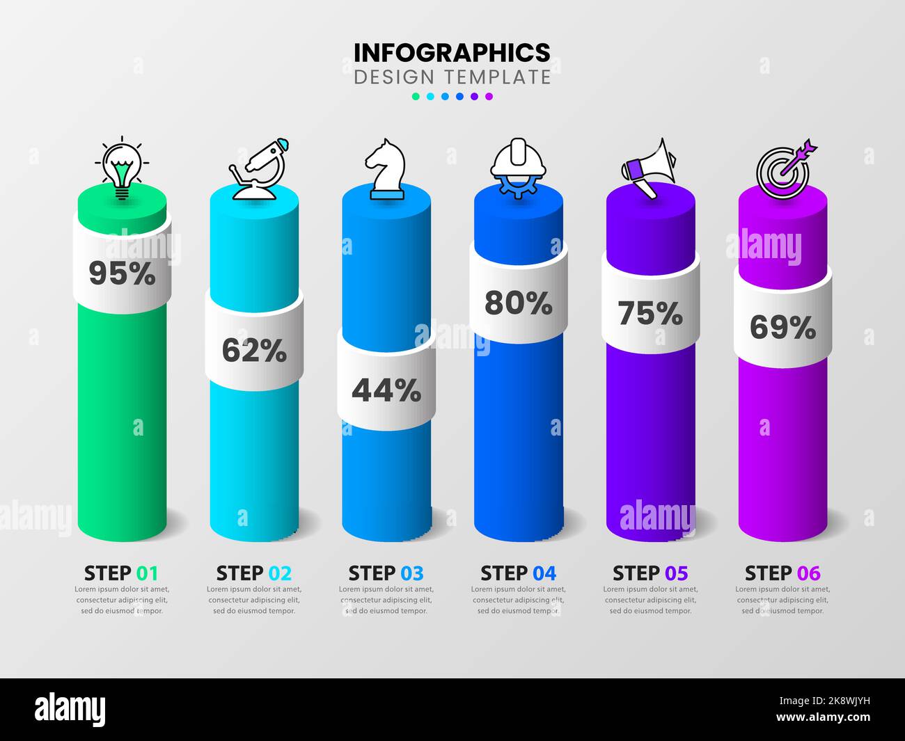Infographic template with icons and 6 options or steps. columns with ...