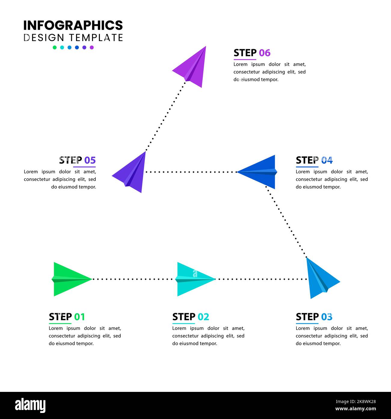 Infographic template with 6 options or steps. Paper planes. Can be used ...