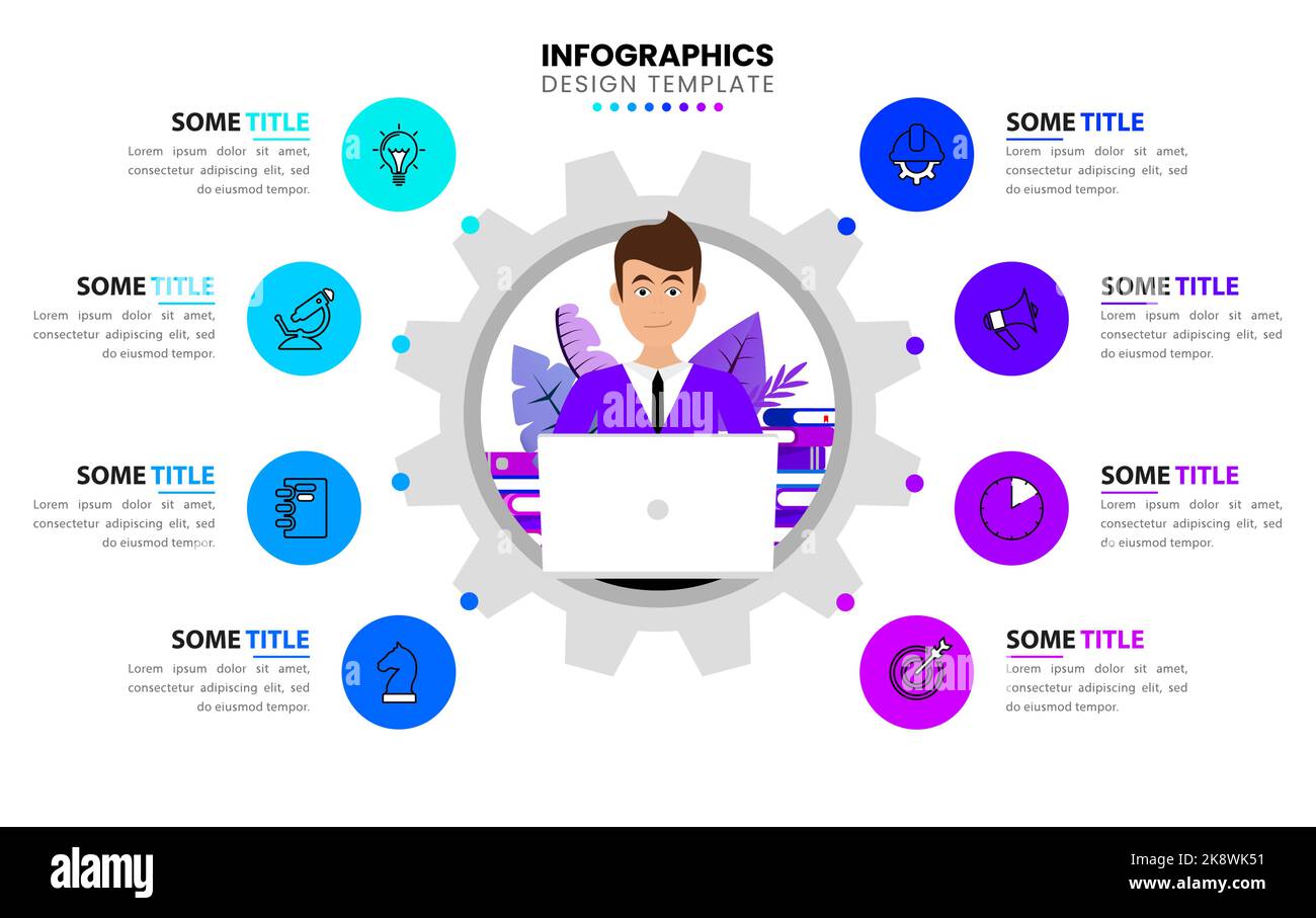 Infographic template with icons and 8 options or steps. Worker. Can be ...