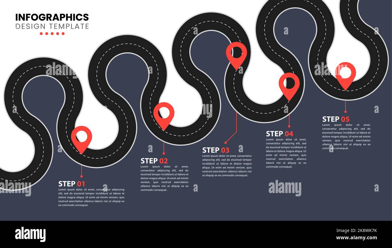 Infographic template with 5 options or steps. Road with pointers. Can ...