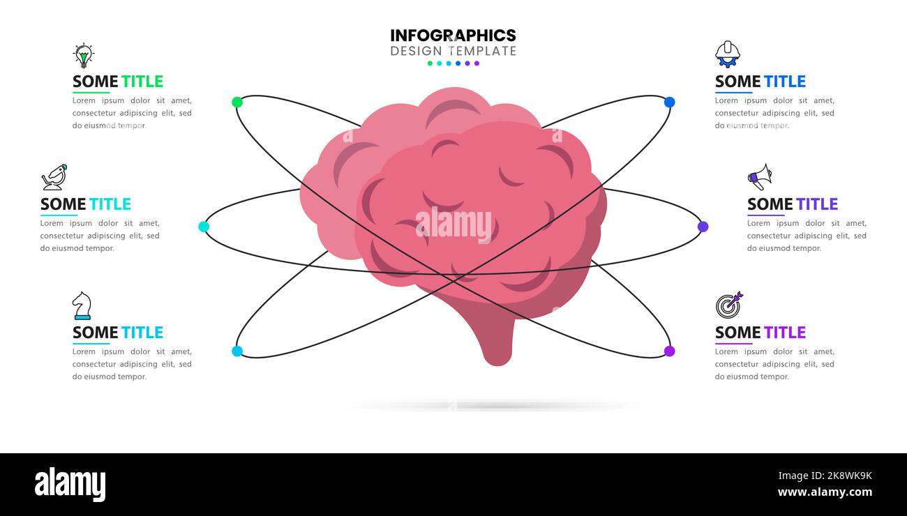 Infographic template with icons and 6 options or steps. Brain. Can be ...