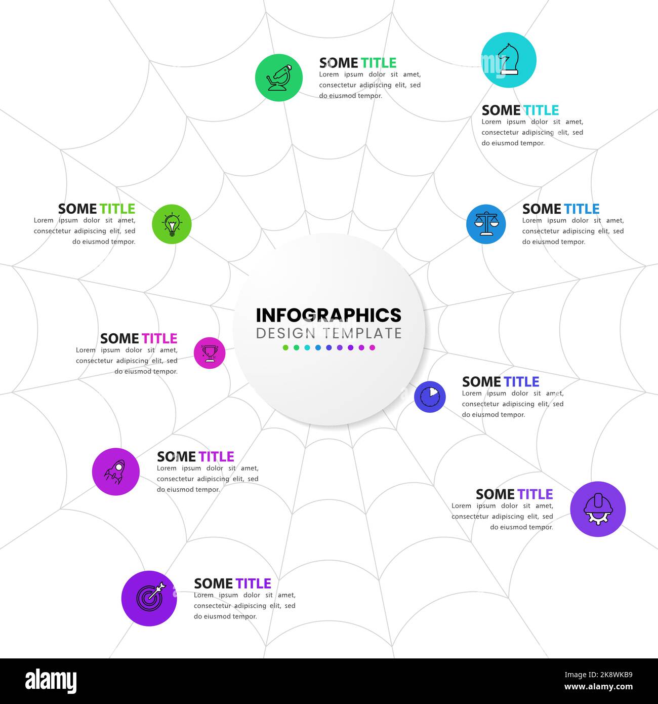 Infographic design with spider web, icons and 9 options or steps. Can ...
