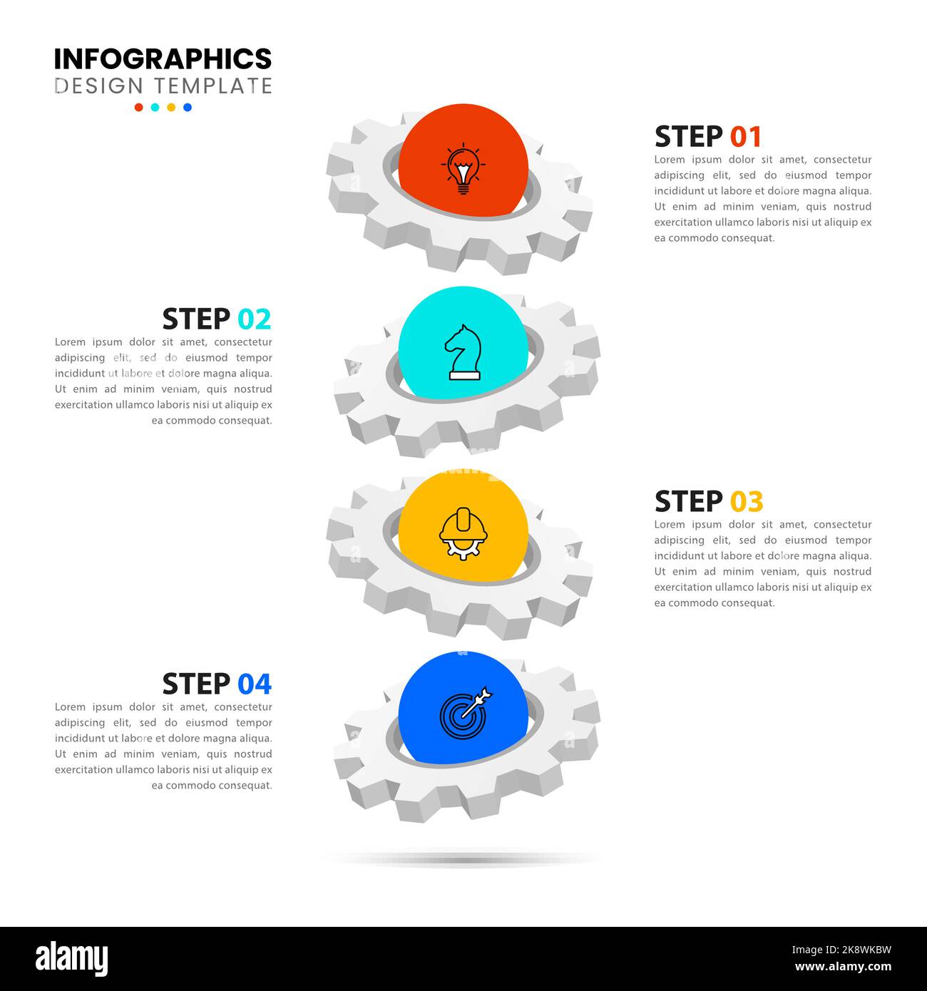 infographic template with 4 steps or options. 3d cogwheel. Can be used for workflow layout ...