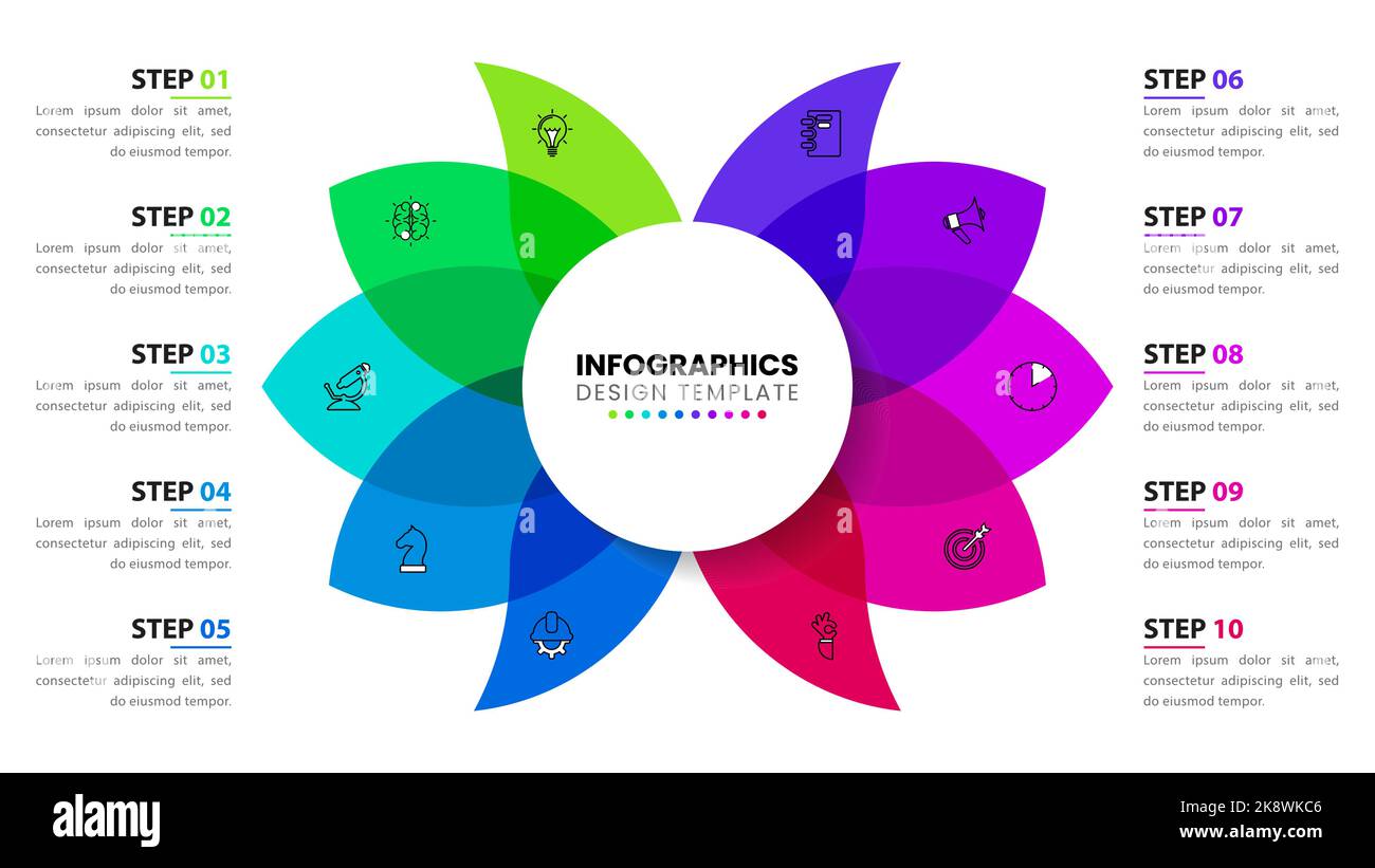 Infographic template with icons and 10 options or steps. Can be used for workflow layout ...
