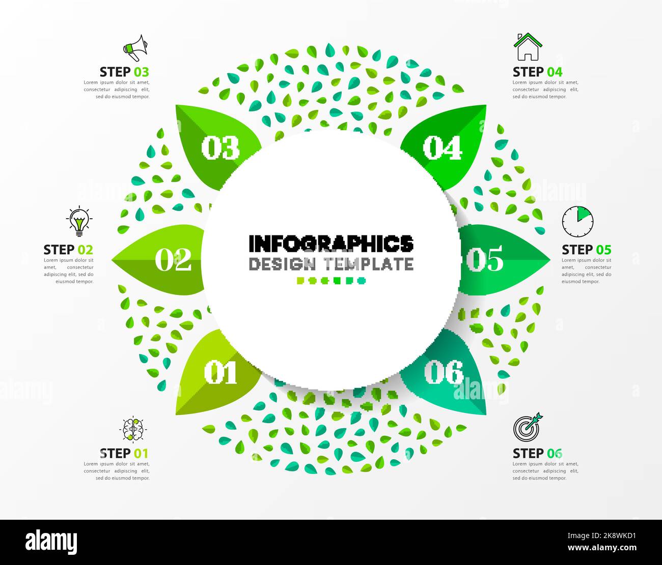Infographic template with icons and 6 options or steps. Green. Can be ...