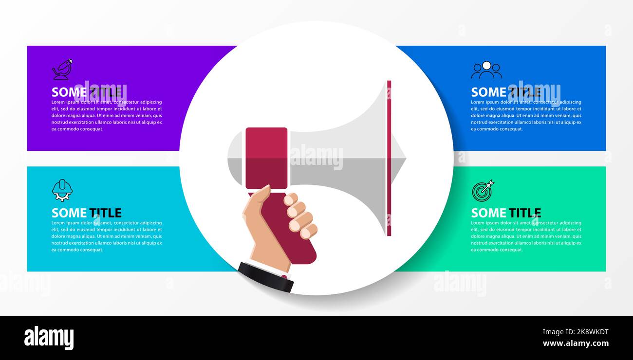 Infographic template with icons and 4 options or steps. Megaphone. Can ...
