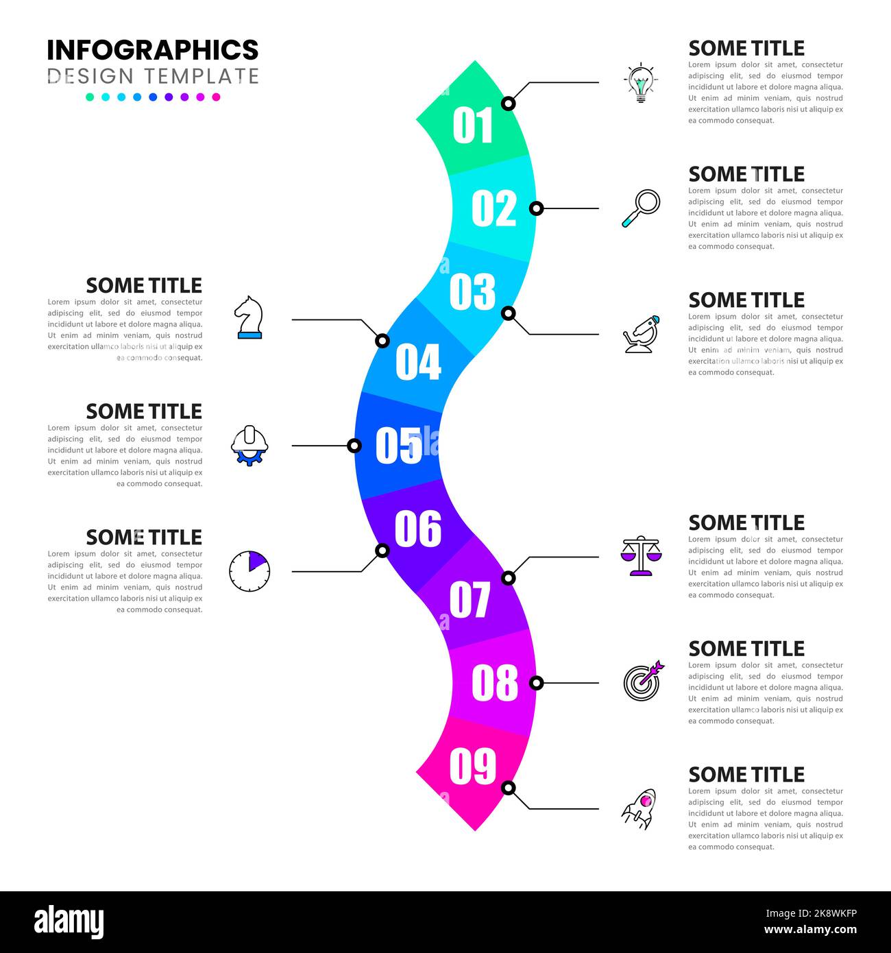Infographic Template With Icons And 9 Options Or Steps Spiral Can Be