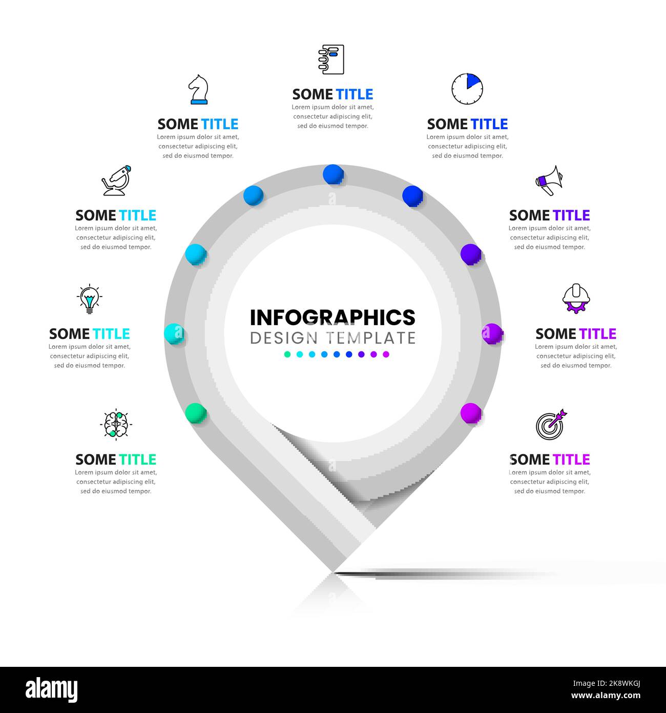 Infographic template with icons and 9 options or steps. Standing ...