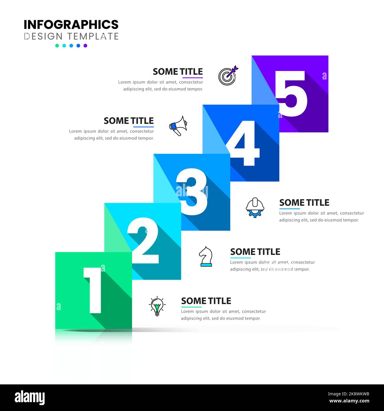 Infographic template with icons and 5 options or steps. Stairs. Can be used for workflow layout ...