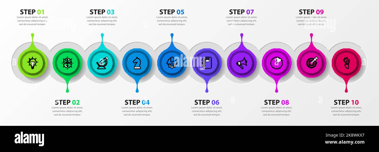 Infographic template with icons and 10 options or steps. Timeline. Can be used for workflow ...