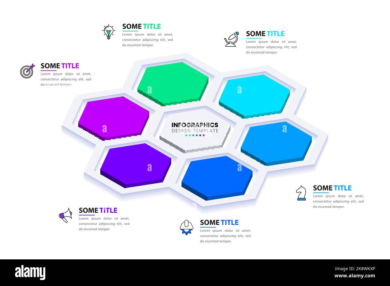 Infographic template with icons and 6 options or steps. Hexagon. Can be ...