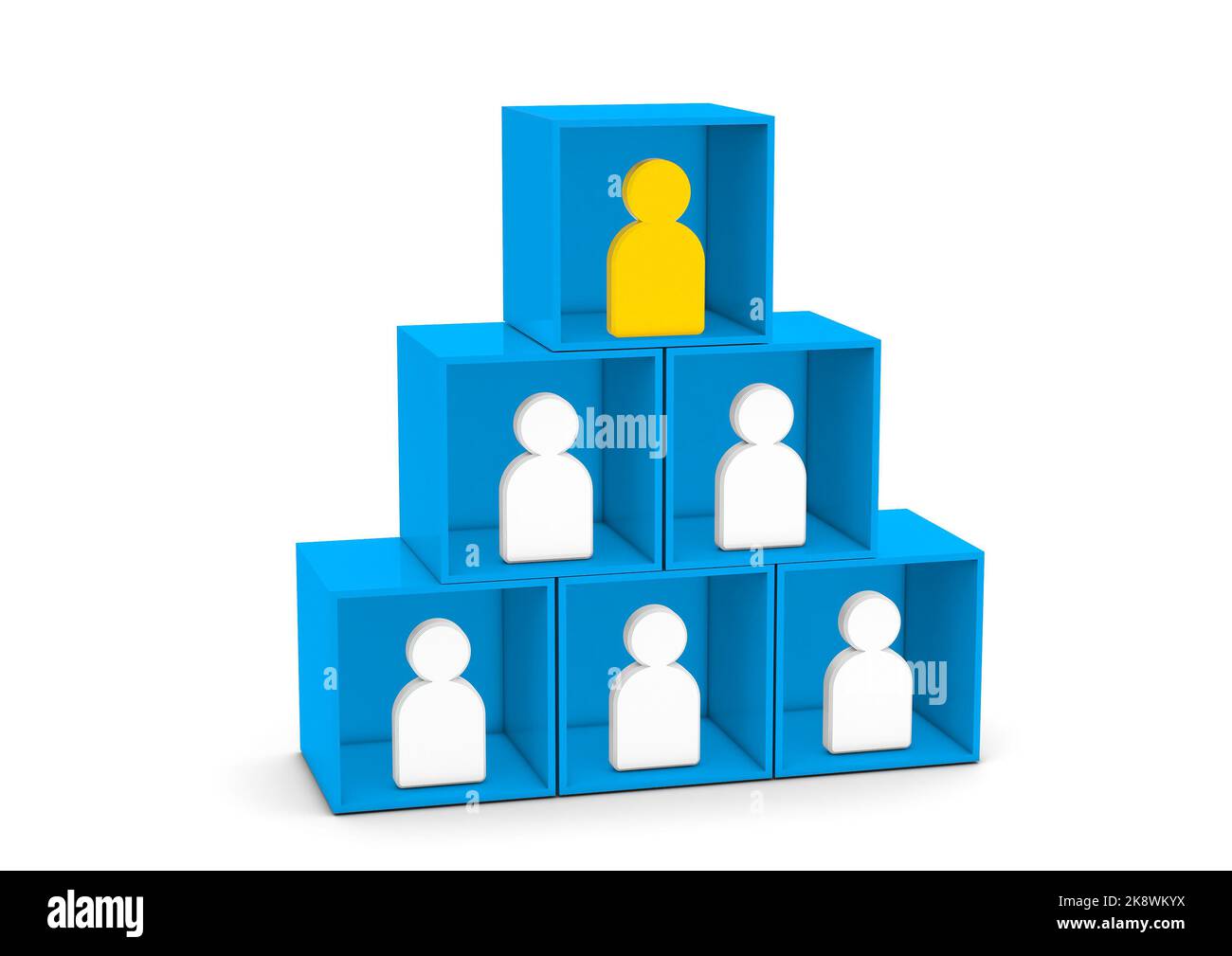 3D illustration of a leader and his team of collaborators inside cubes ...