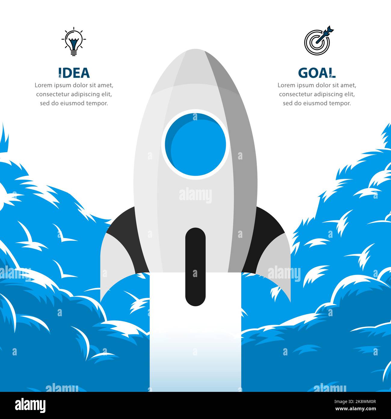 Infographic template with 2 options or steps. Rocket. Can be used for ...