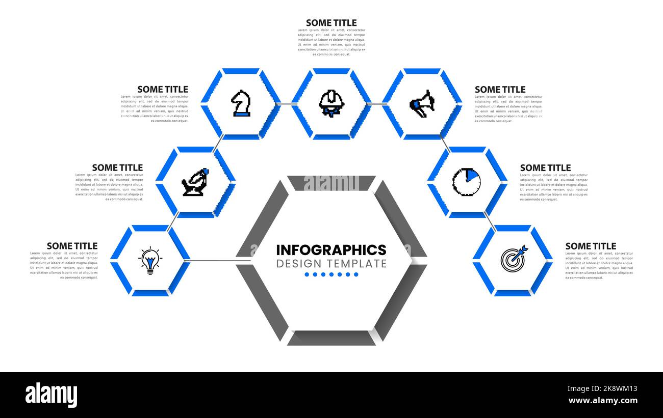 Infographic template with icons and 7 options or steps. Hexagon. Can be ...