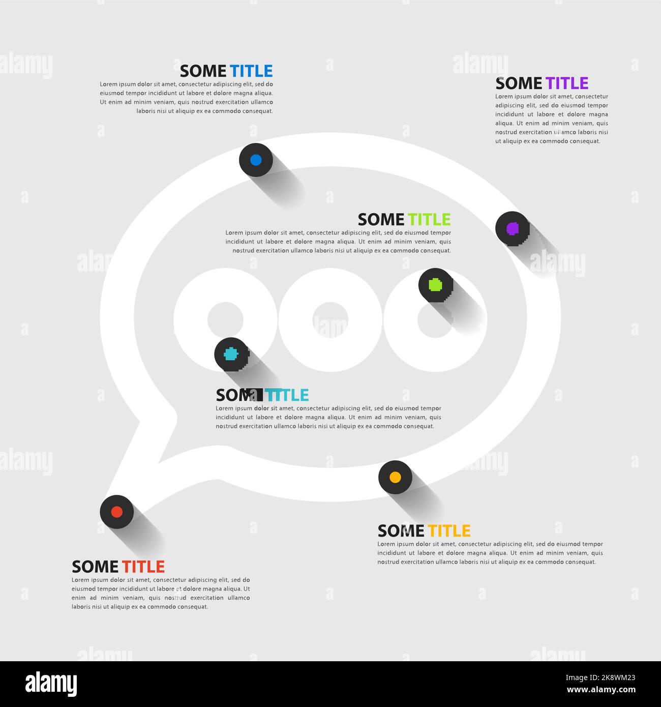 Infographic template with 6 options or steps. Chat. Can be used for ...