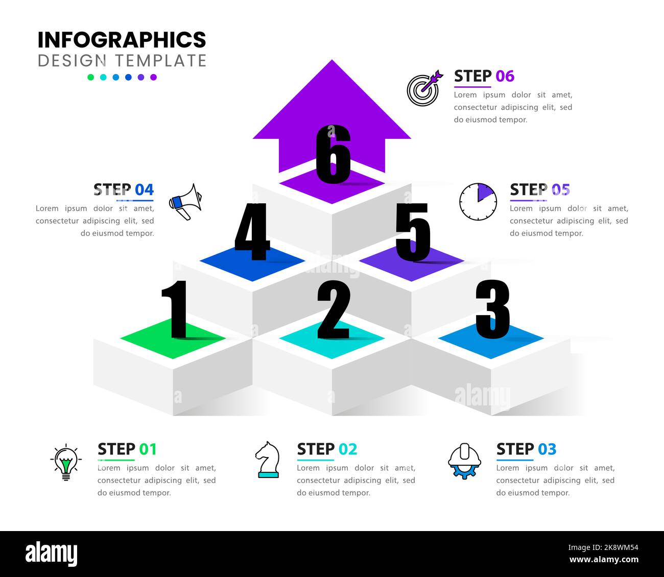 Infographic template with icons and 6 options or steps. Pyramid. Can be ...