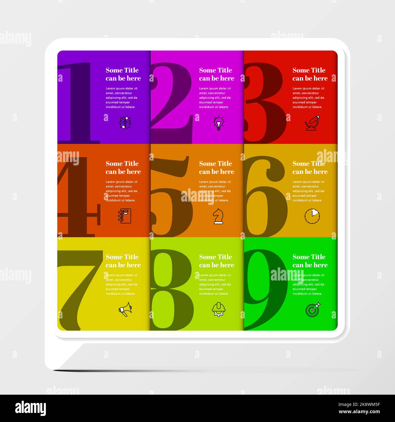 Infographic template with icons and 9 options or steps. Can be used for ...