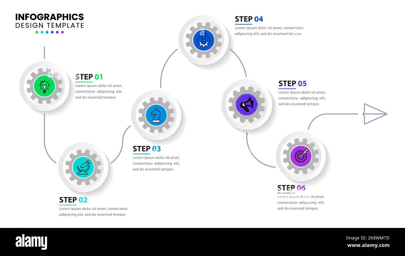 Infographic template with 6 options or steps. Paper plane. Can be used ...