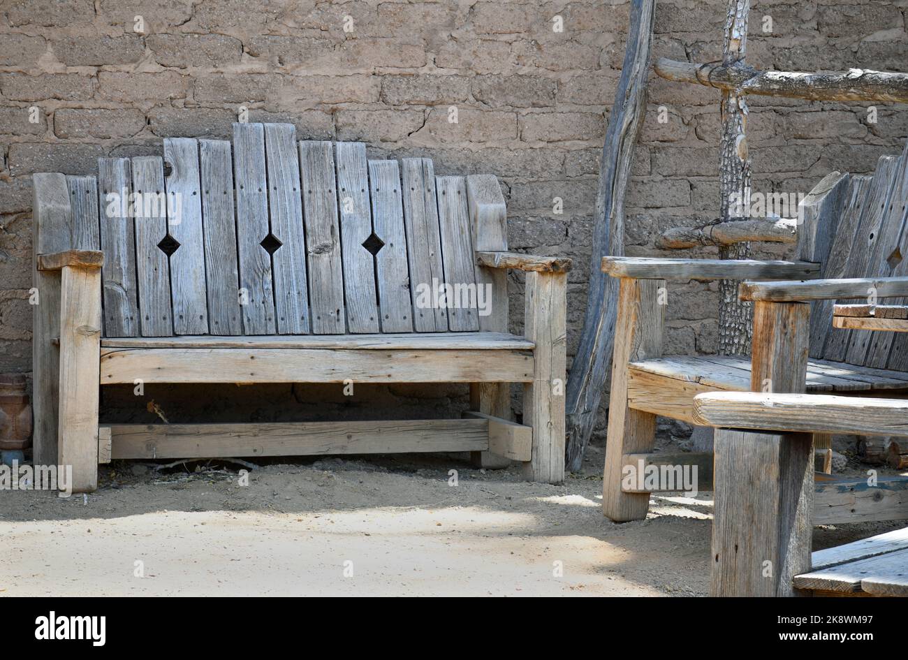 Antique Southwestern Style Bench and Chairs Stock Photo - Alamy
