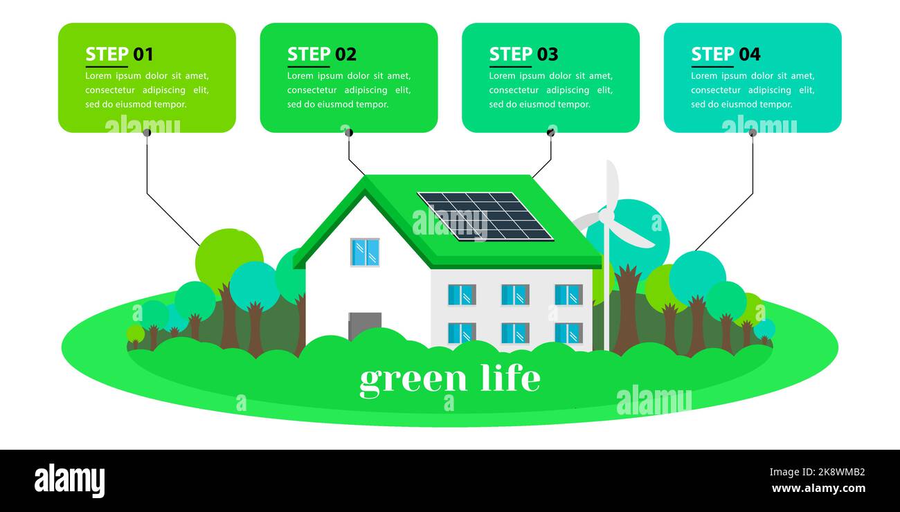 Infographic template with 3 options or steps. Green House. Vector ...