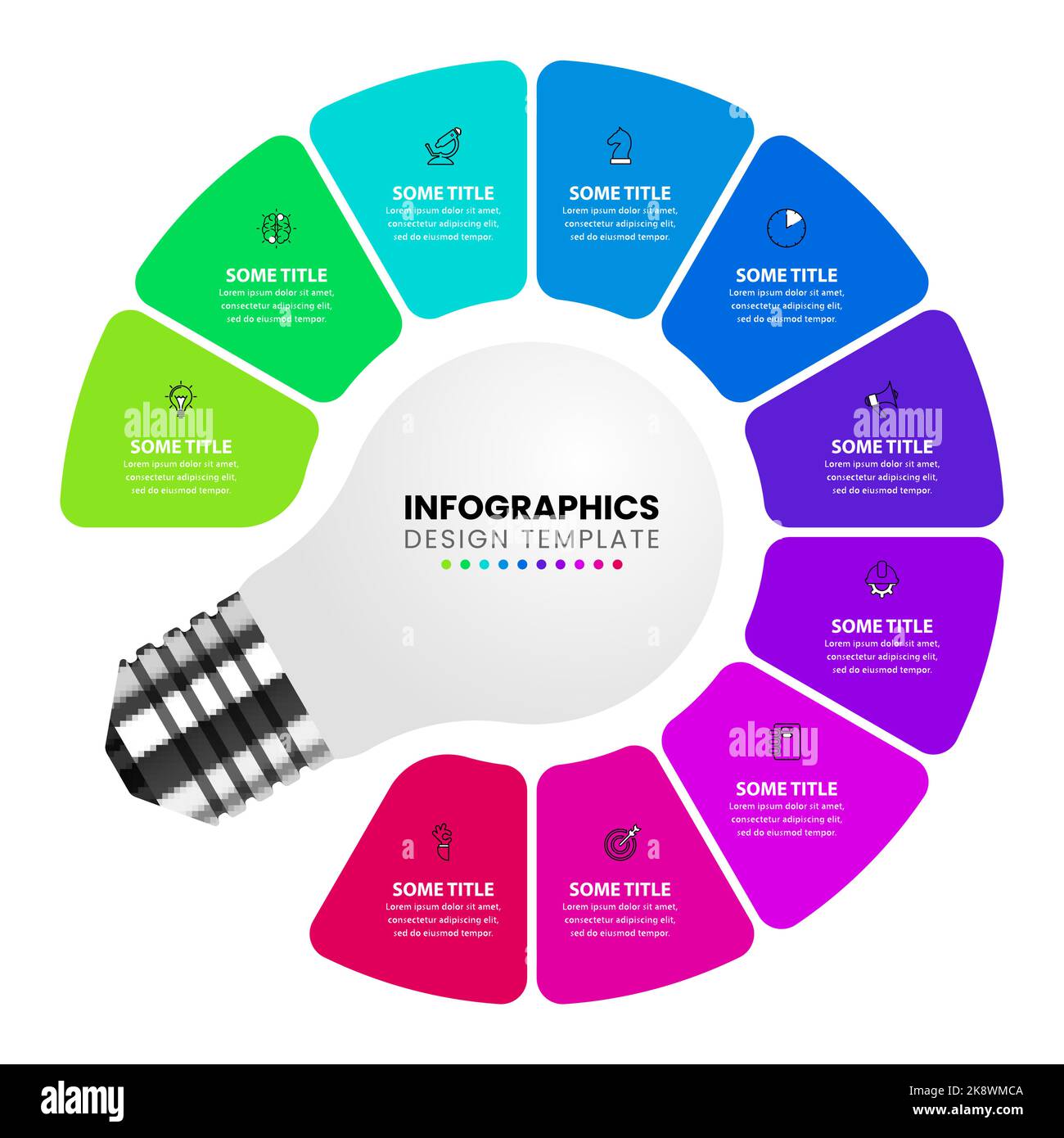 Infographic template with icons and 10 options or steps. Bulb. Can be ...