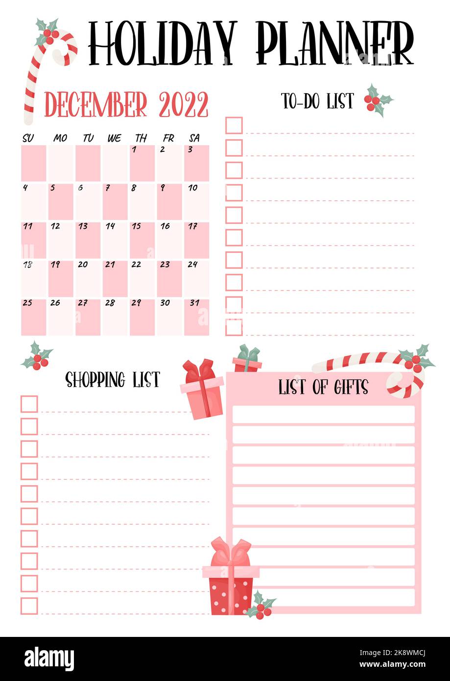Holiday planner. Christmas organizer, month calendar december 2022, to ...