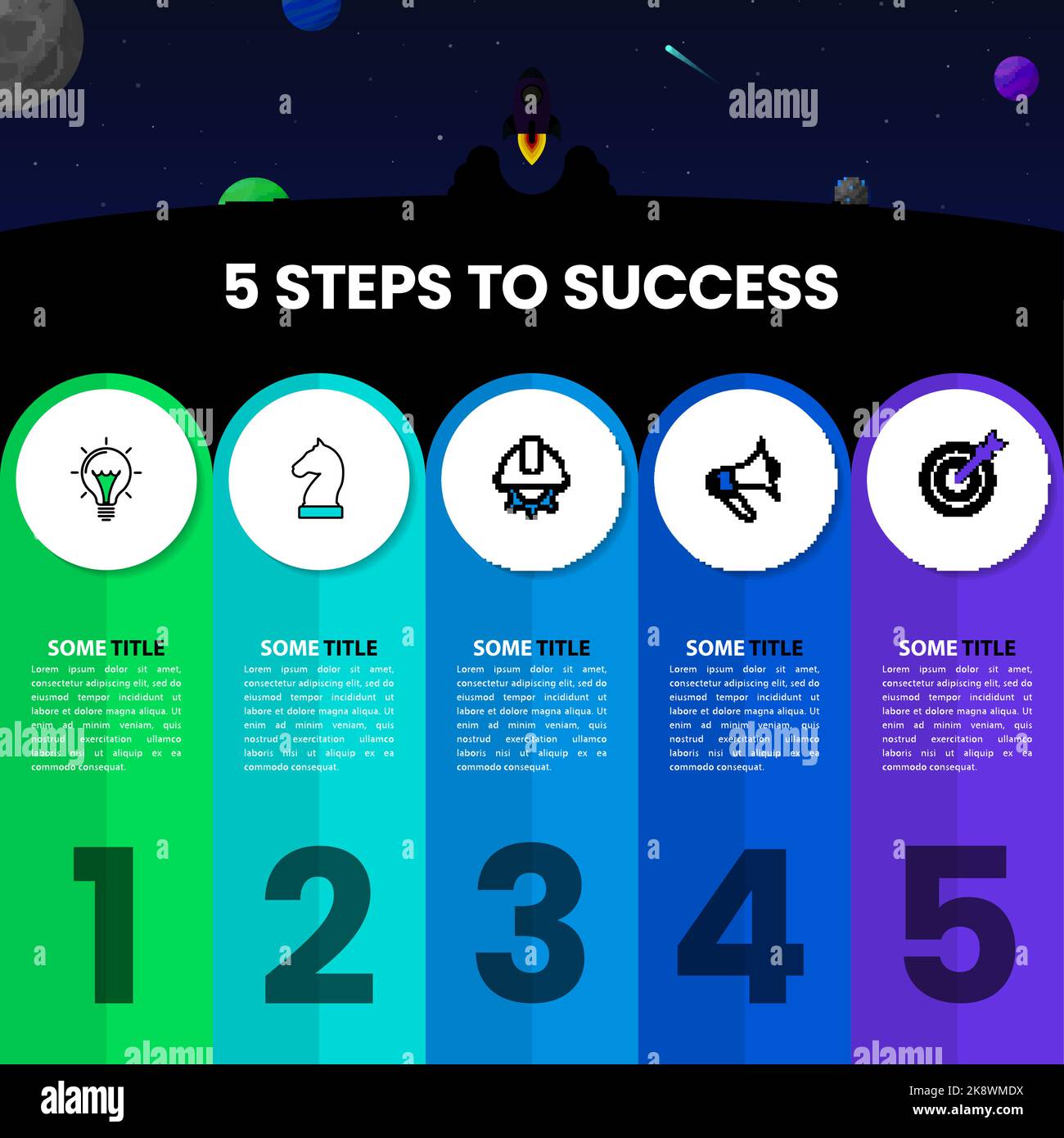 Infographic template with icons and 5 options or steps. Success. Can be ...