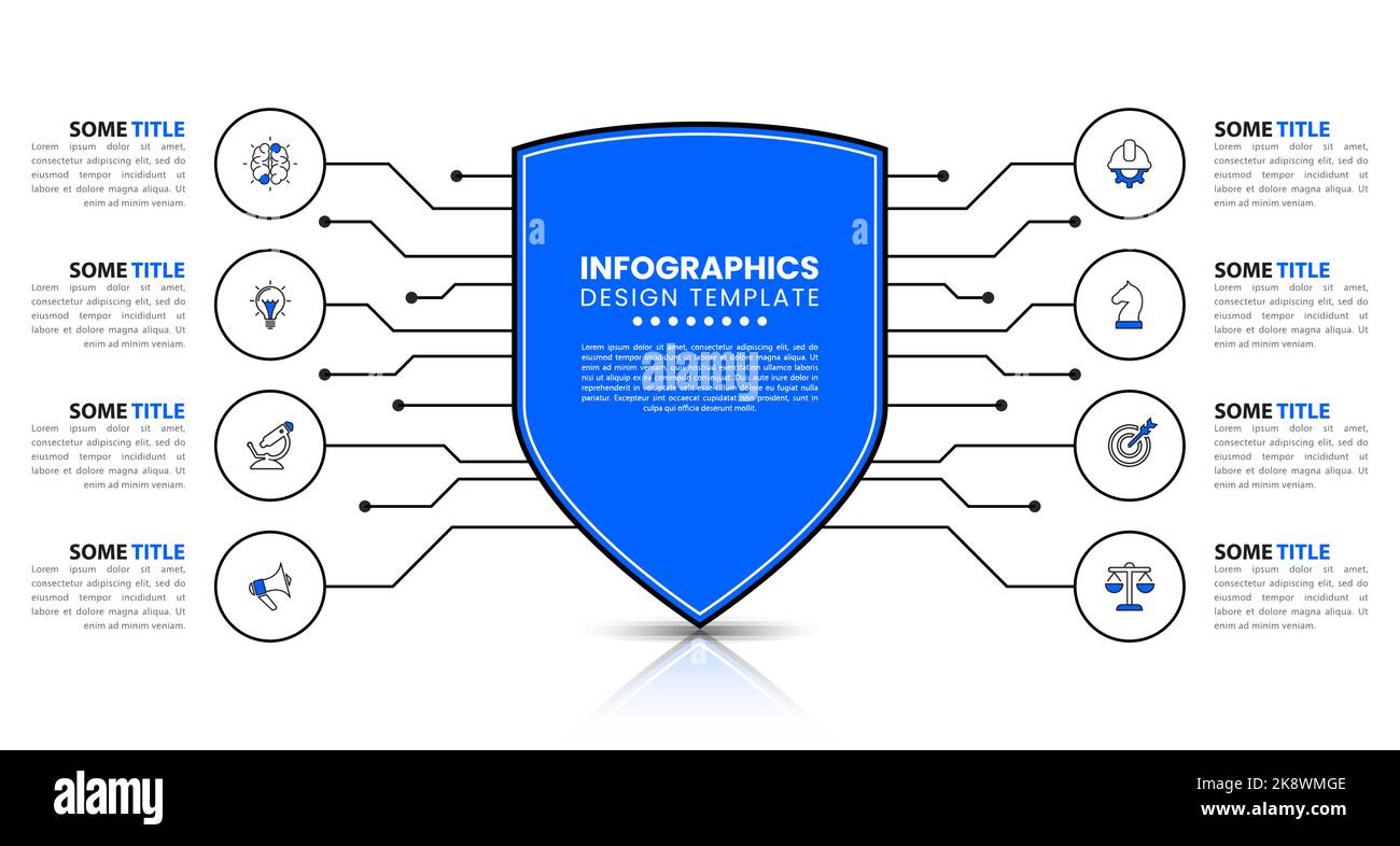 Infographic template with icons and 8 options or steps. Shield. Can be ...