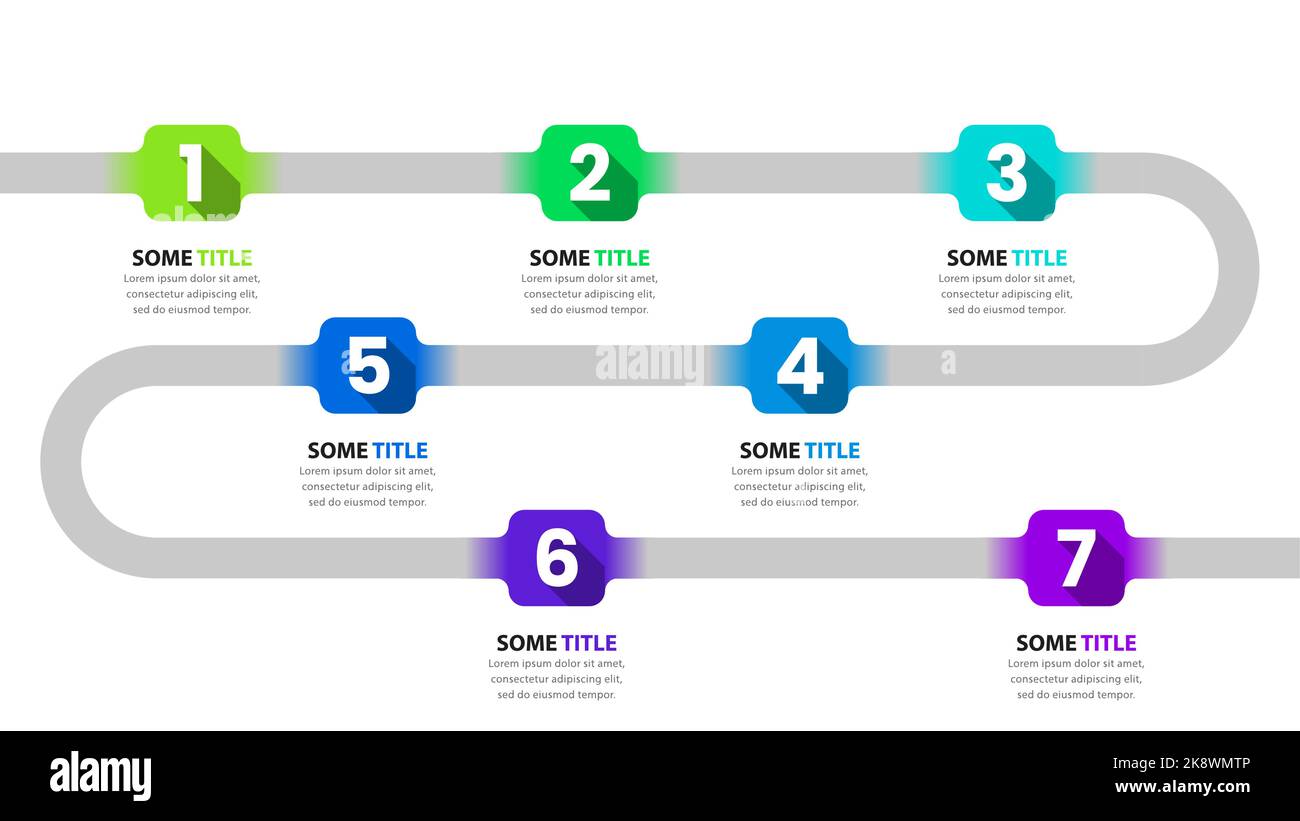Infographic template with 7 options or steps. Timeline. Can be used for ...