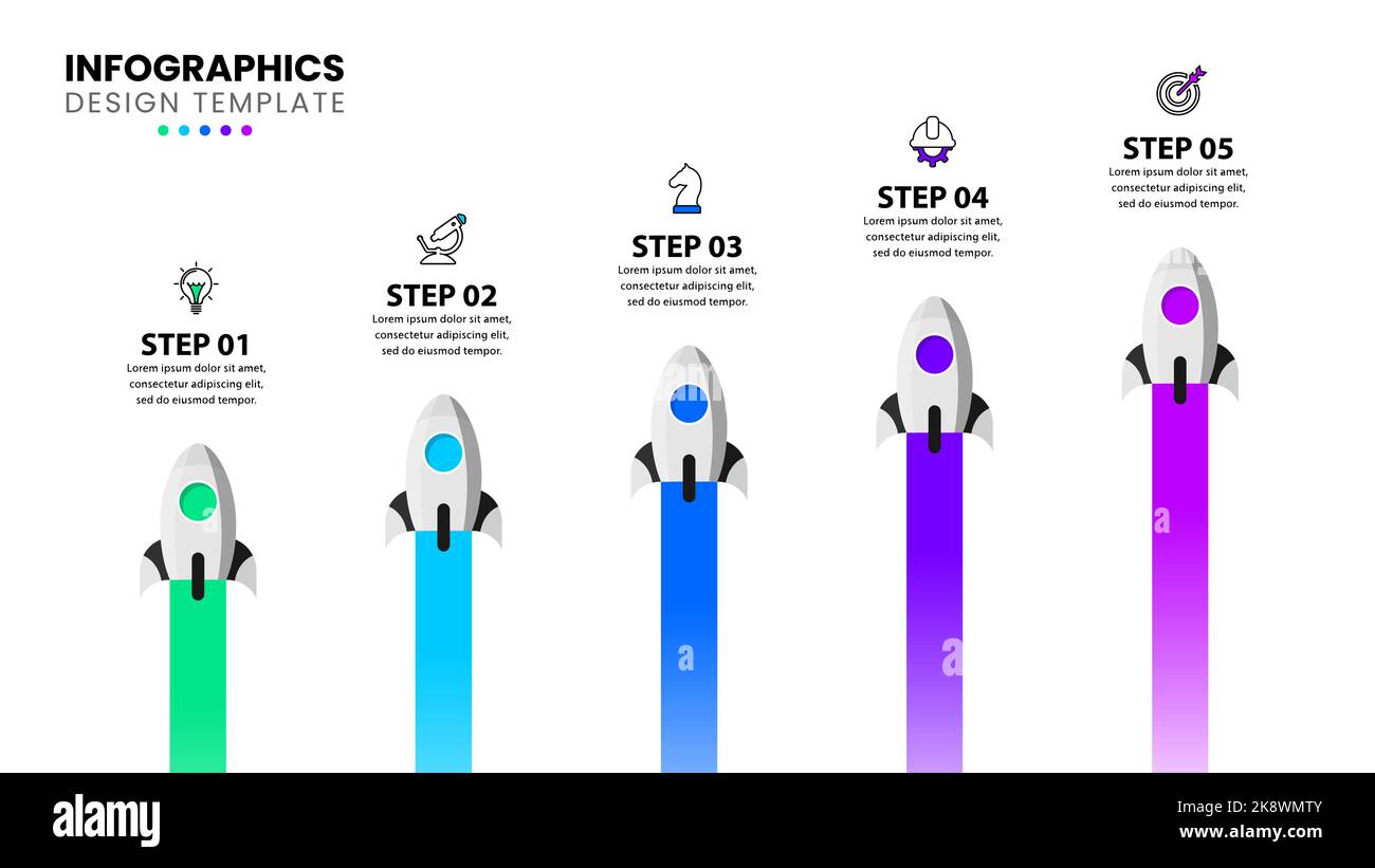 Infographic template with icons and 5 options or steps. Rockets. Can be ...