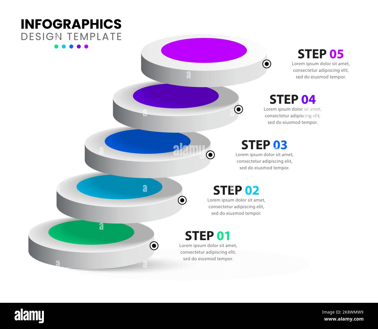 Infographic template with 5 options or steps. Staircase. Can be used for workflow layout ...