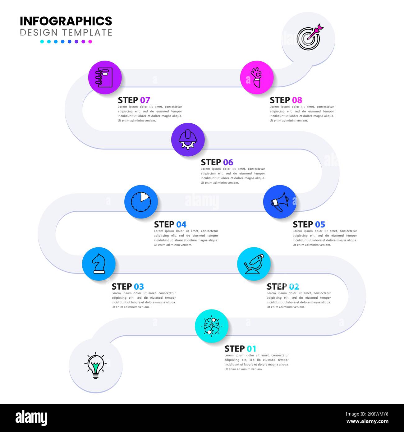 Infographic template with icons and 8 options or steps. Timeline. Can be used for workflow ...