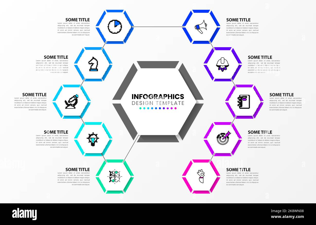 Infographic template with icons and 10 options or steps. Hexagon. Can ...