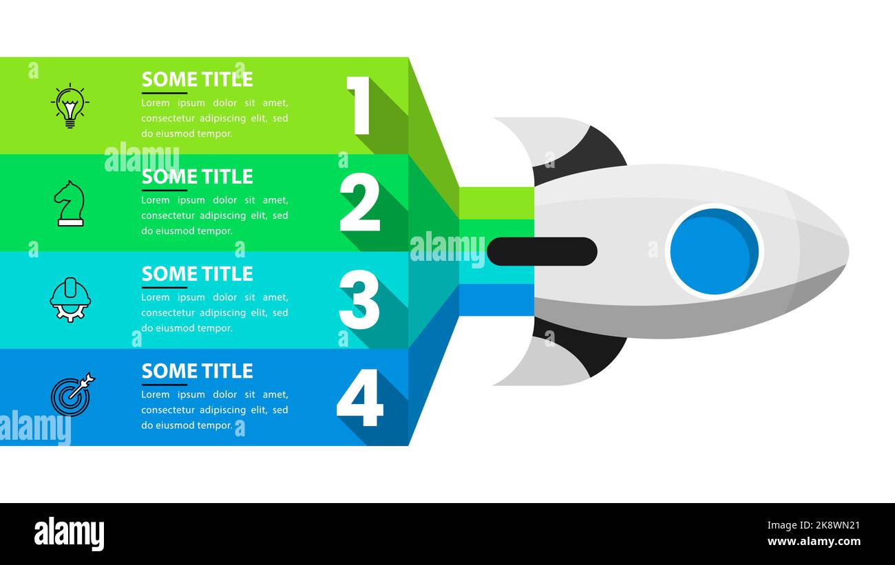 Infographic template with icons and 4 options or steps. Rocket. Can be ...